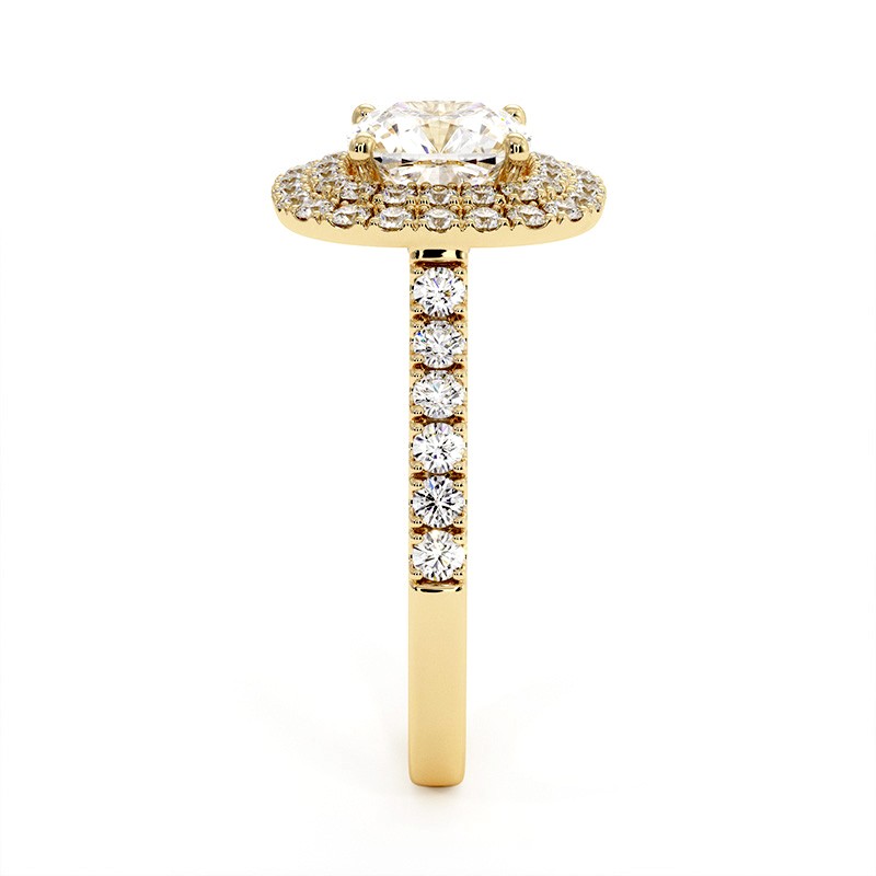 Bague Diamant Coussin Double Halo Ma Vie Or Jaune 18k - Maison Celinni