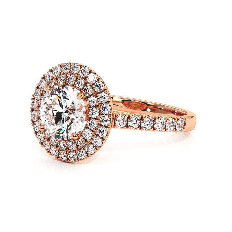 Ronde Diamanten Ring Dubbele Halo Ma vie 18k Roze Goud - Celinni